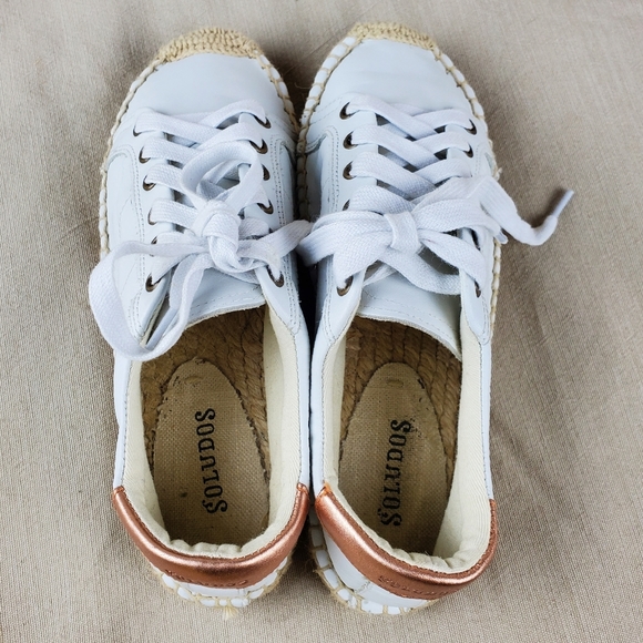 Soludos | Shoes | Soludos White Leather Lace Up Espadrille Sneakers ...